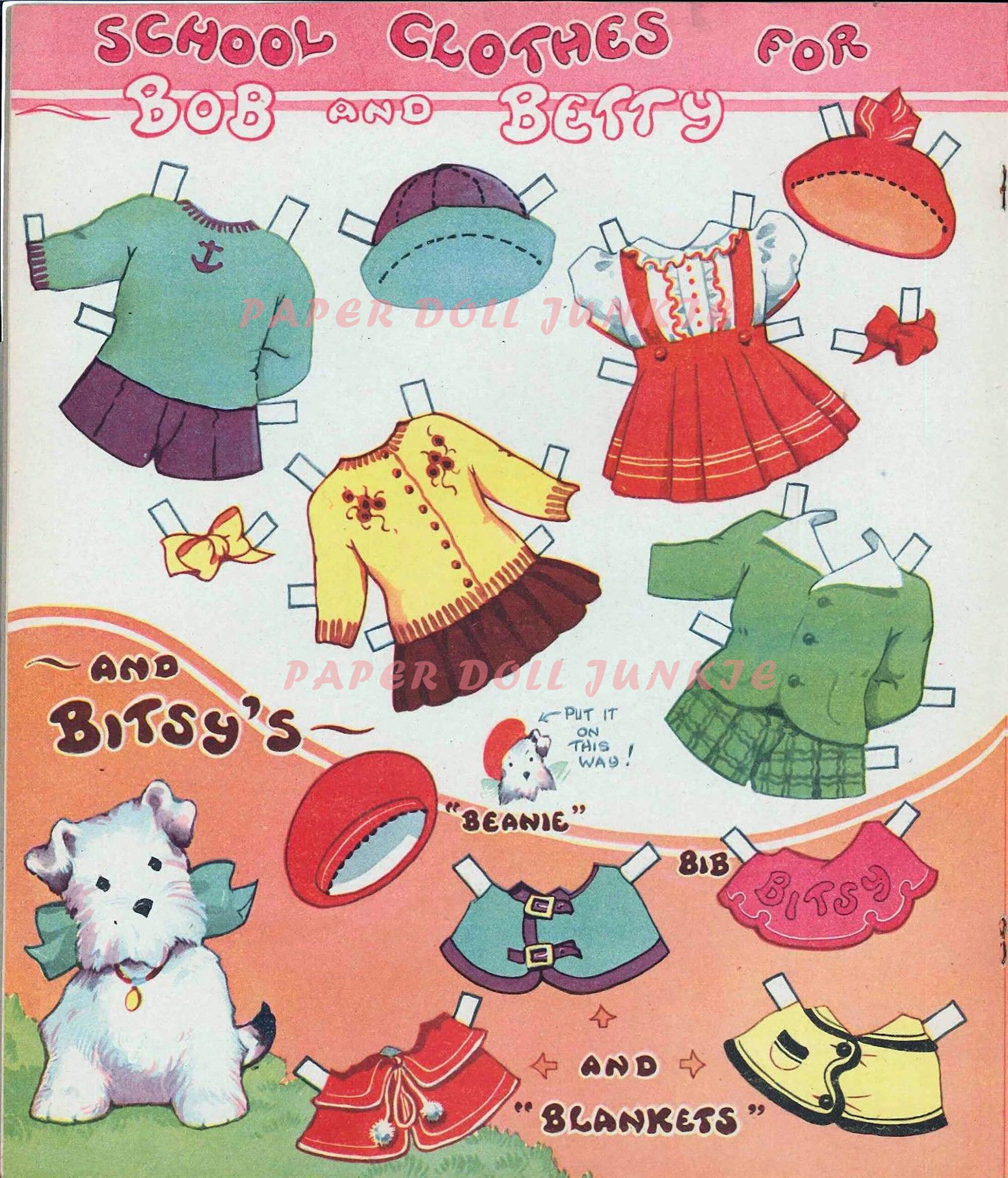 Vintage Paper Dolls, Bob and Betty, 1940s Retro Cute Kids Clip Art ...
