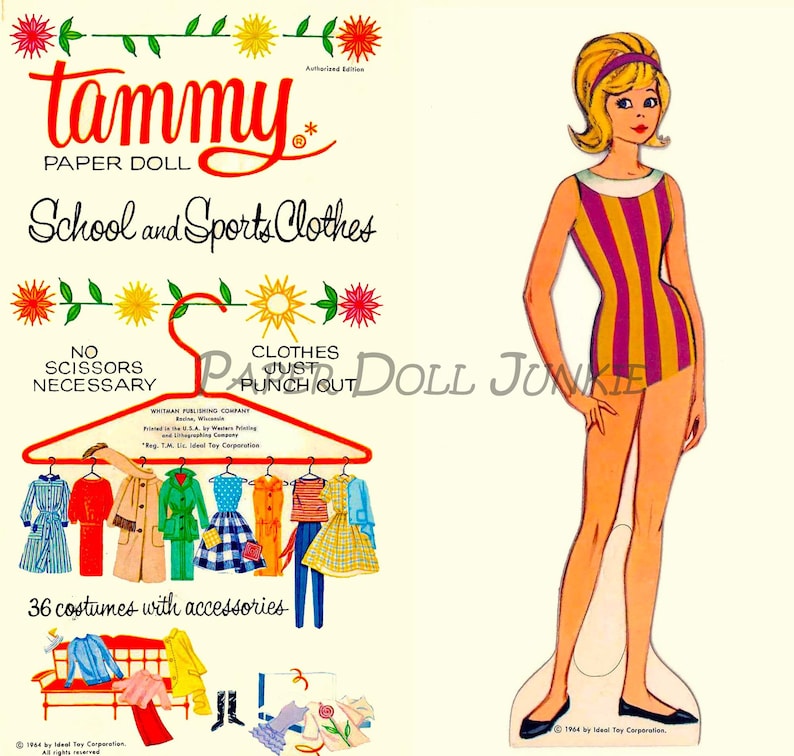Vintage 1964 Tammy Paper Doll, School & Sports Clothes (digital ...