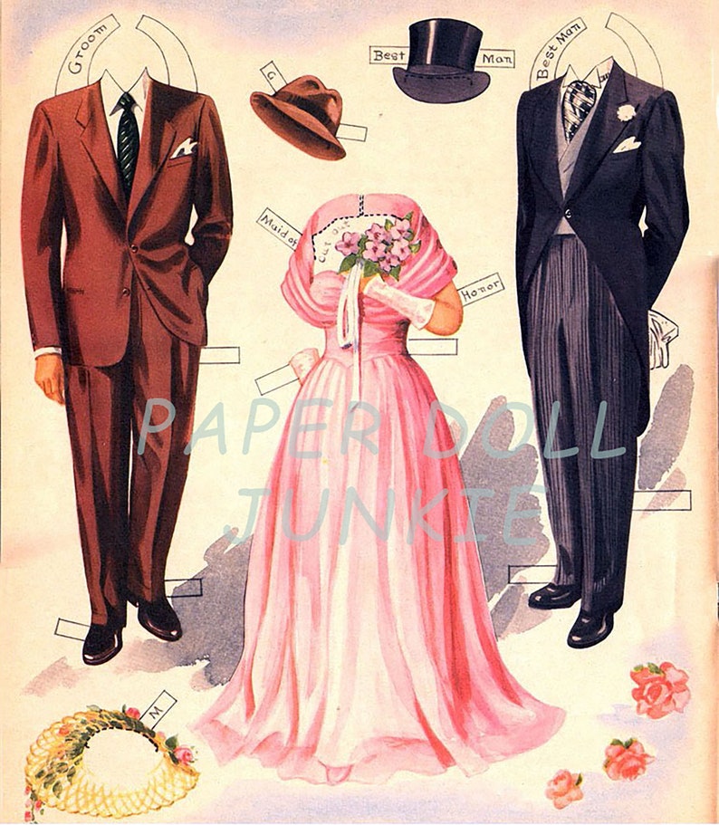 Wedding Party Paper Dolls Instant Download Printable Vintage Wedding ...