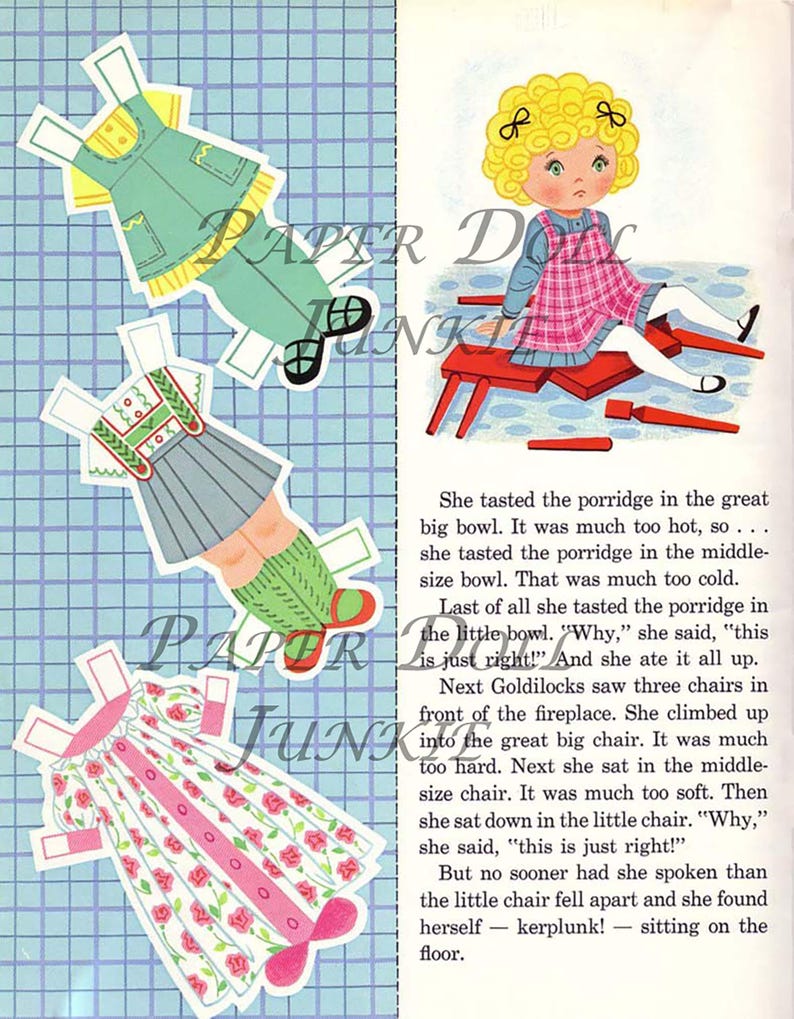 Goldilocks Paper Dolls Three Bears Story Printable Fairy Tale Clip Art ...