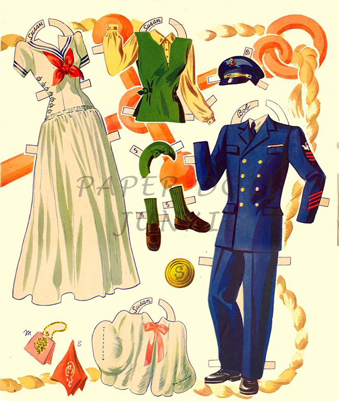 1942 Vintage Paper Dolls Printable, Navy Scouts, WW2 Clip Art, Instant ...