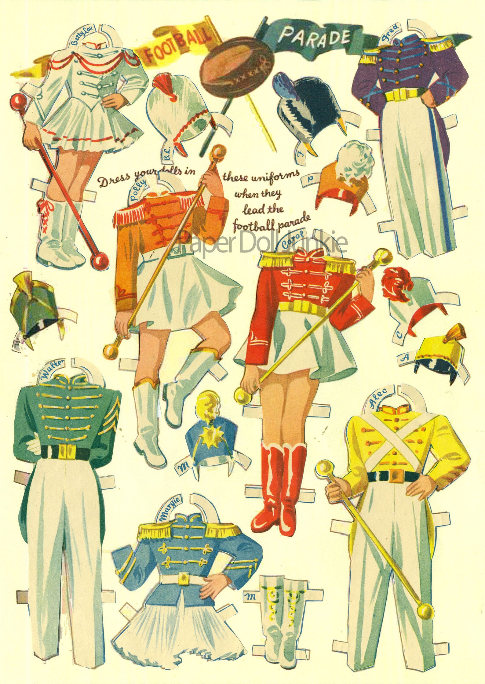 Vintage Paper Dolls Drum Major and Majorette Printable Paper Dolls - Etsy