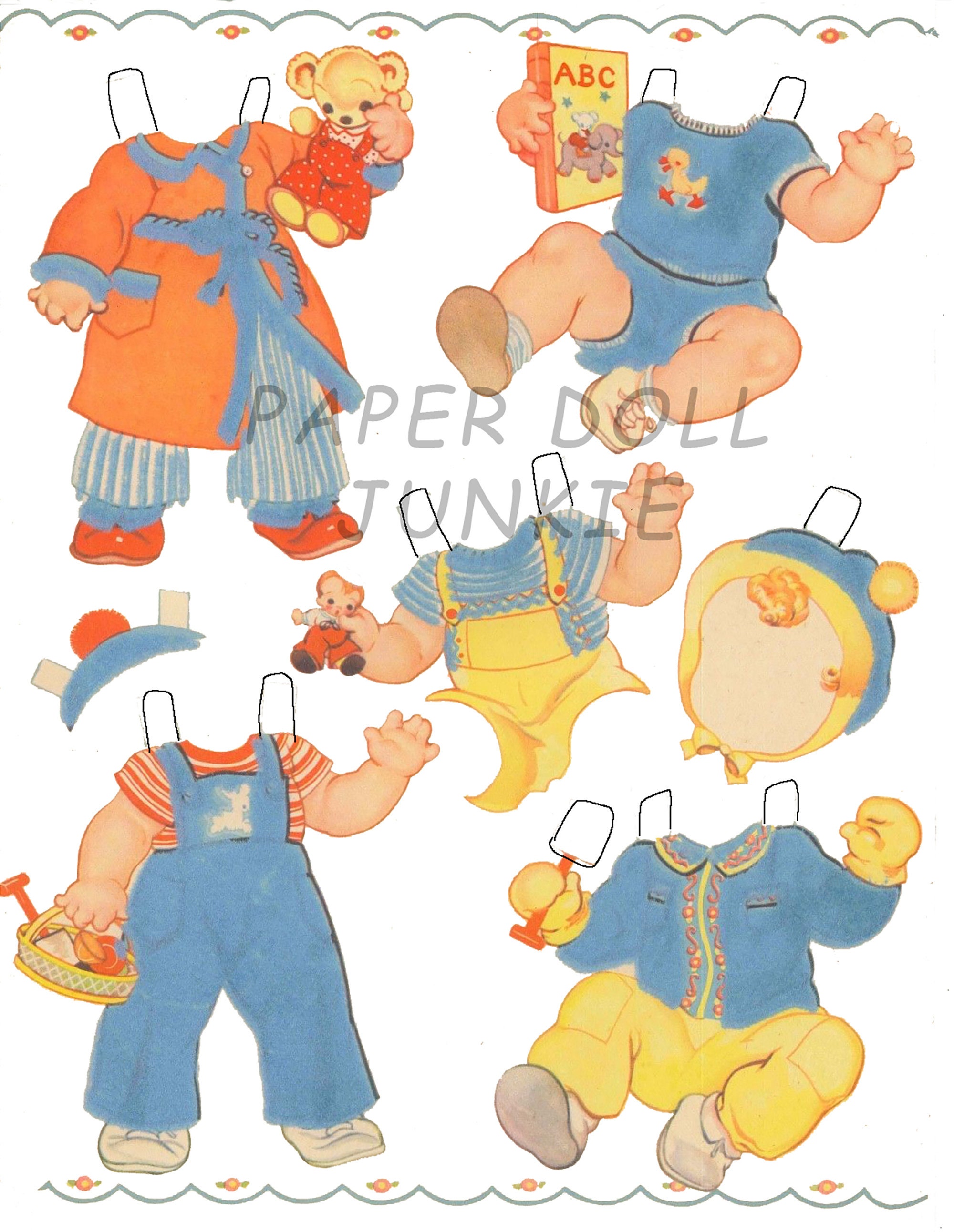 Vintage Paper Dolls Clip Art Baby Dolls With Cloth Like Clothes 1940s ...