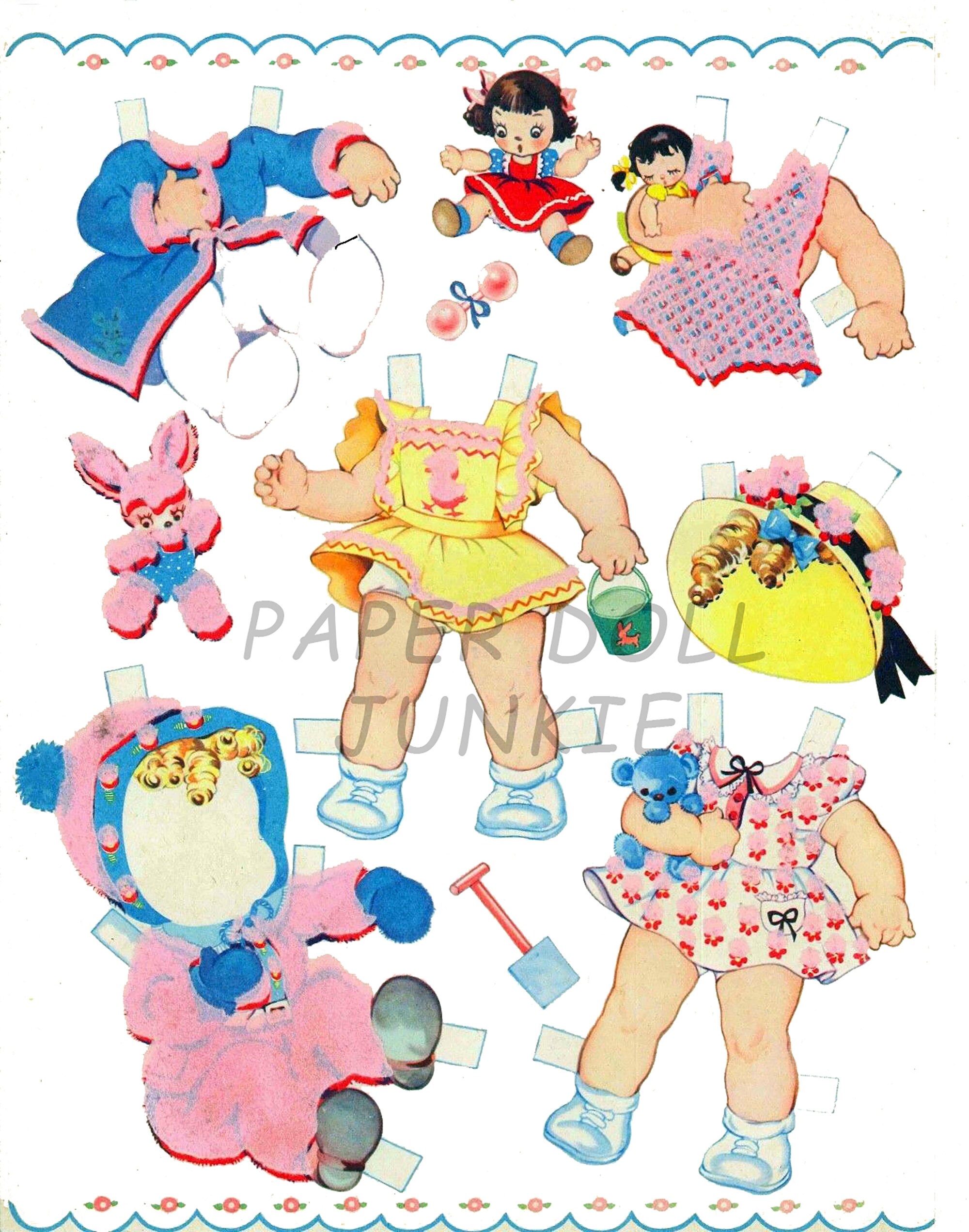 Vintage Paper Dolls Clip Art Baby Dolls With Cloth Like Clothes 1940s ...