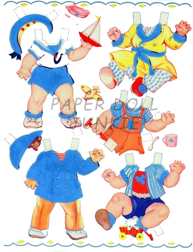 Vintage Paper Dolls Clip Art Baby Dolls With Cloth Like Clothes 1940s ...