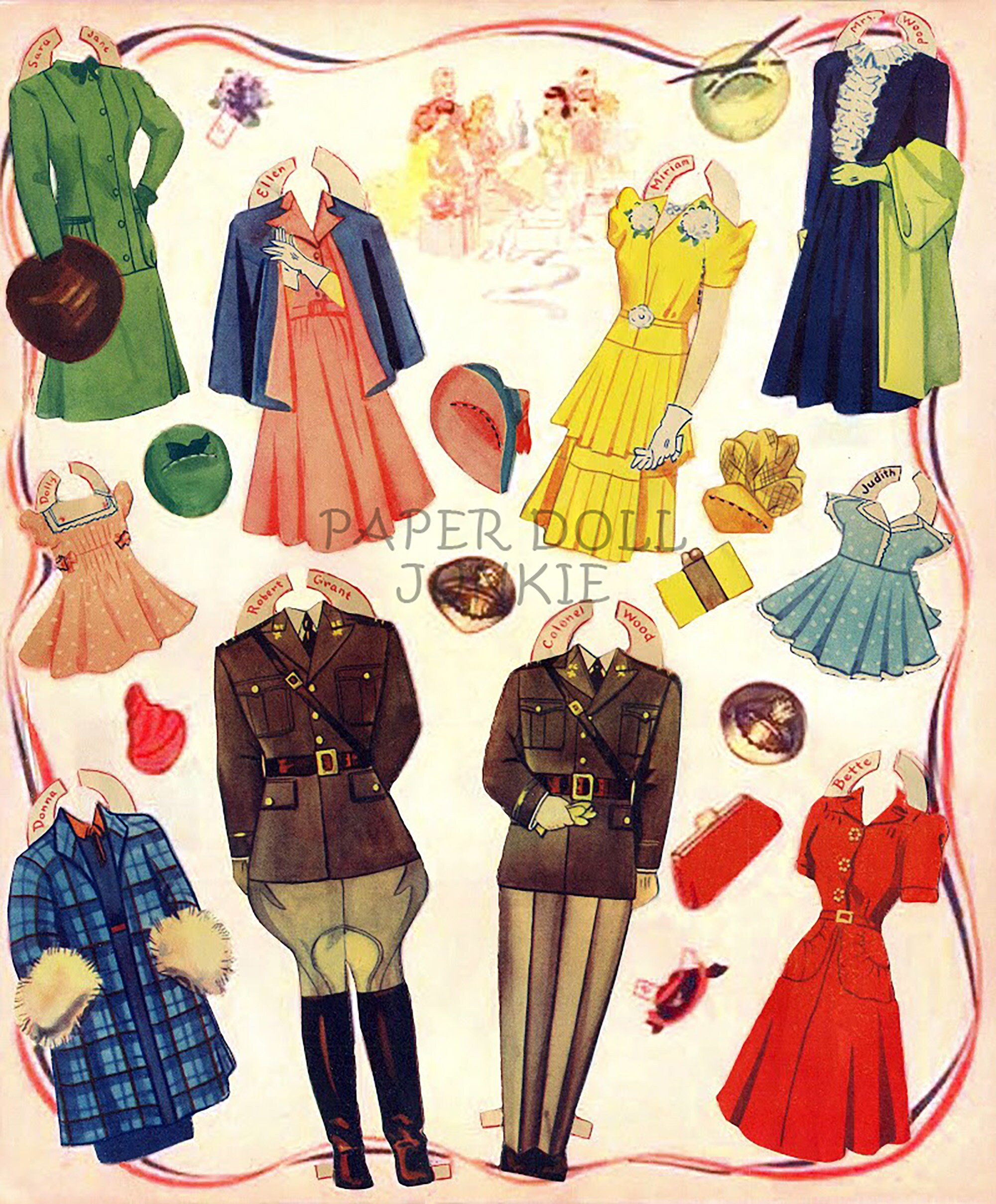 Vintage Paper Dolls Clip Art Bride and Groom Military Wedding Party 16 ...
