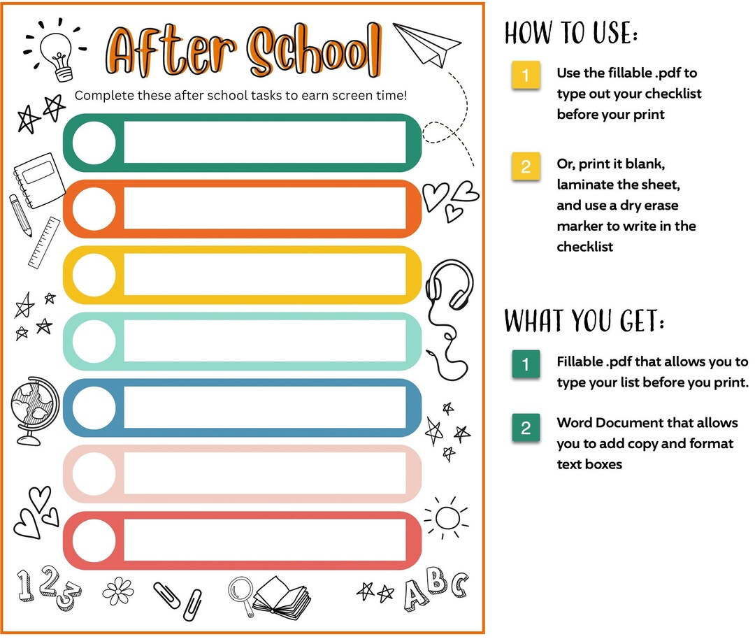 Kids After School Routine Checklist Etsy