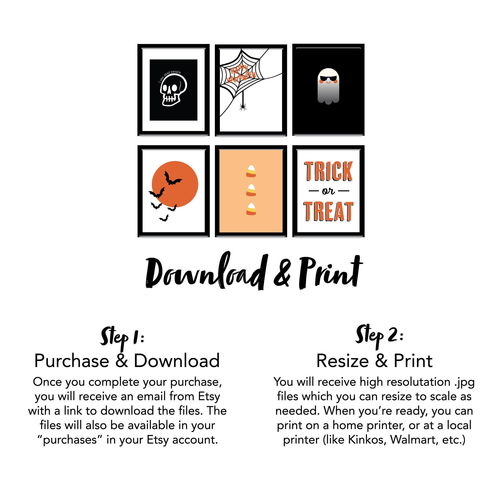 Halloween Printable Bundle Pack set of 6, Ghost, Spider Artwork for ...