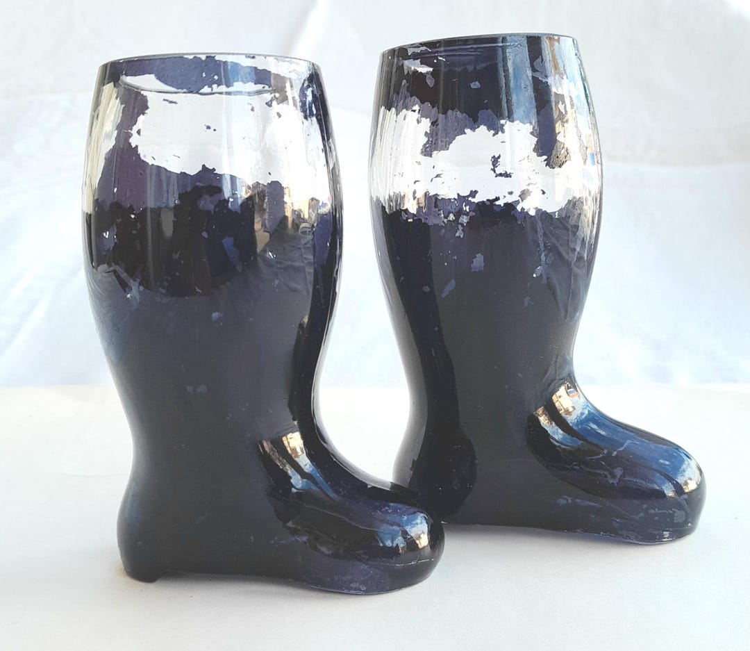 Glass Boots With Distressed Black Paint, Small Vintage Whimsigoth ...