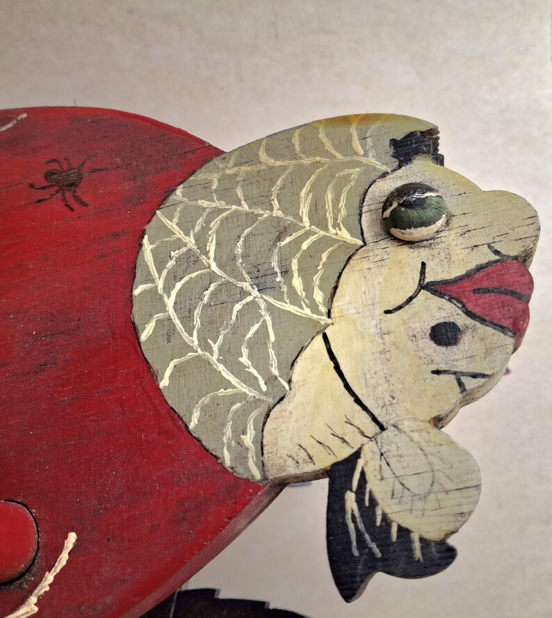 Old Lady Spider Whirligig, Wood Folk Art for Halloween or Goth Decor ...