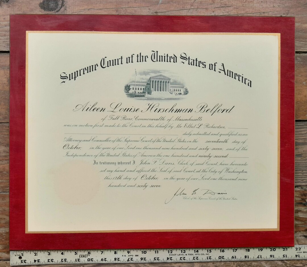Two US Supreme Court Lawyer Certificates Laminated Perma Plaques Fall ...