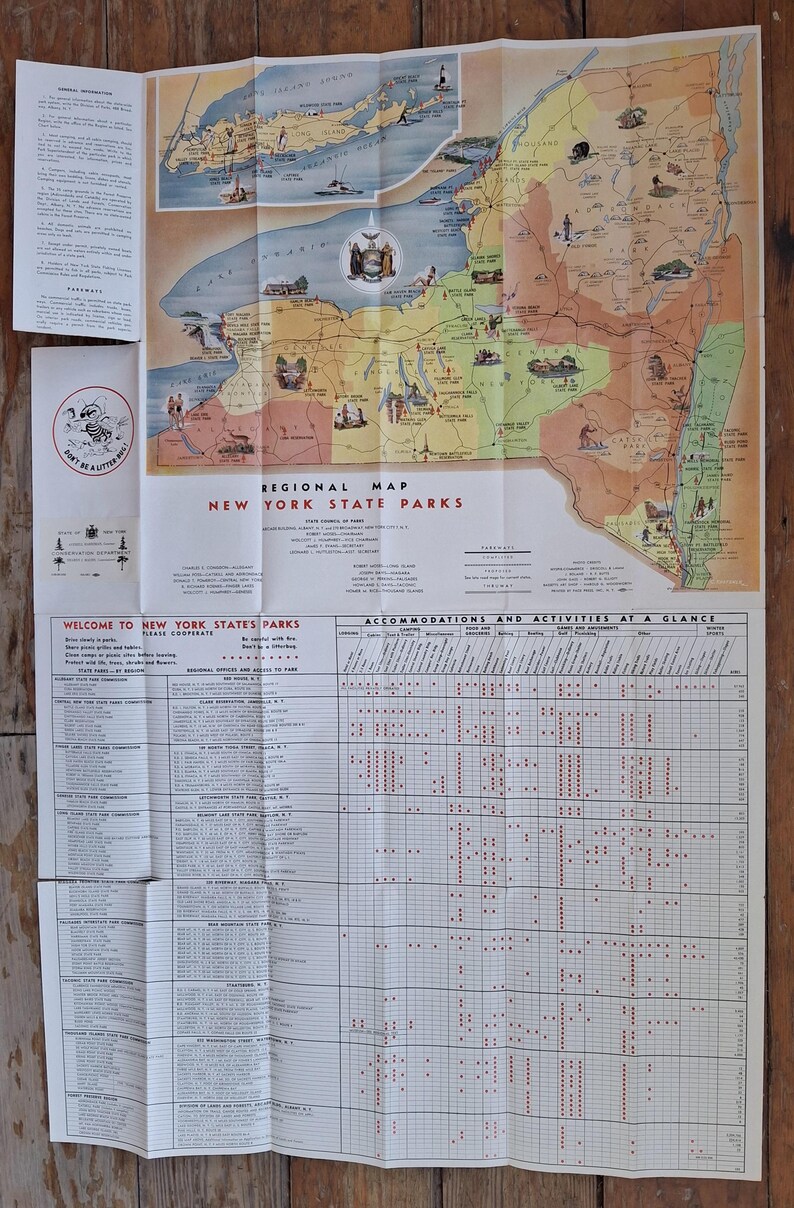 New York State Parks Guide With Map and Photos, 1950s Regional ...