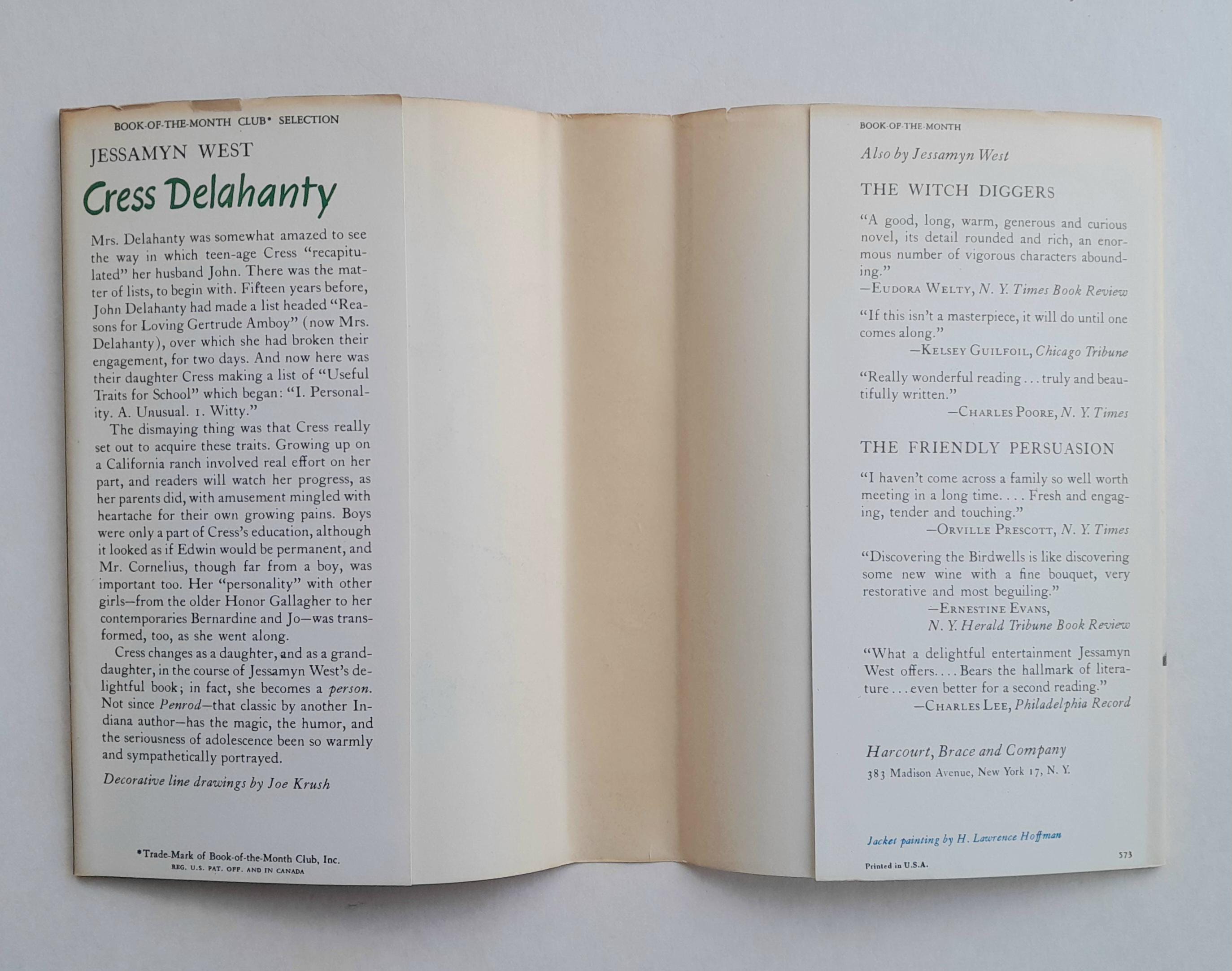 Cress Delahanty by Jessamyn West 1950s Hardcover Fiction With ...