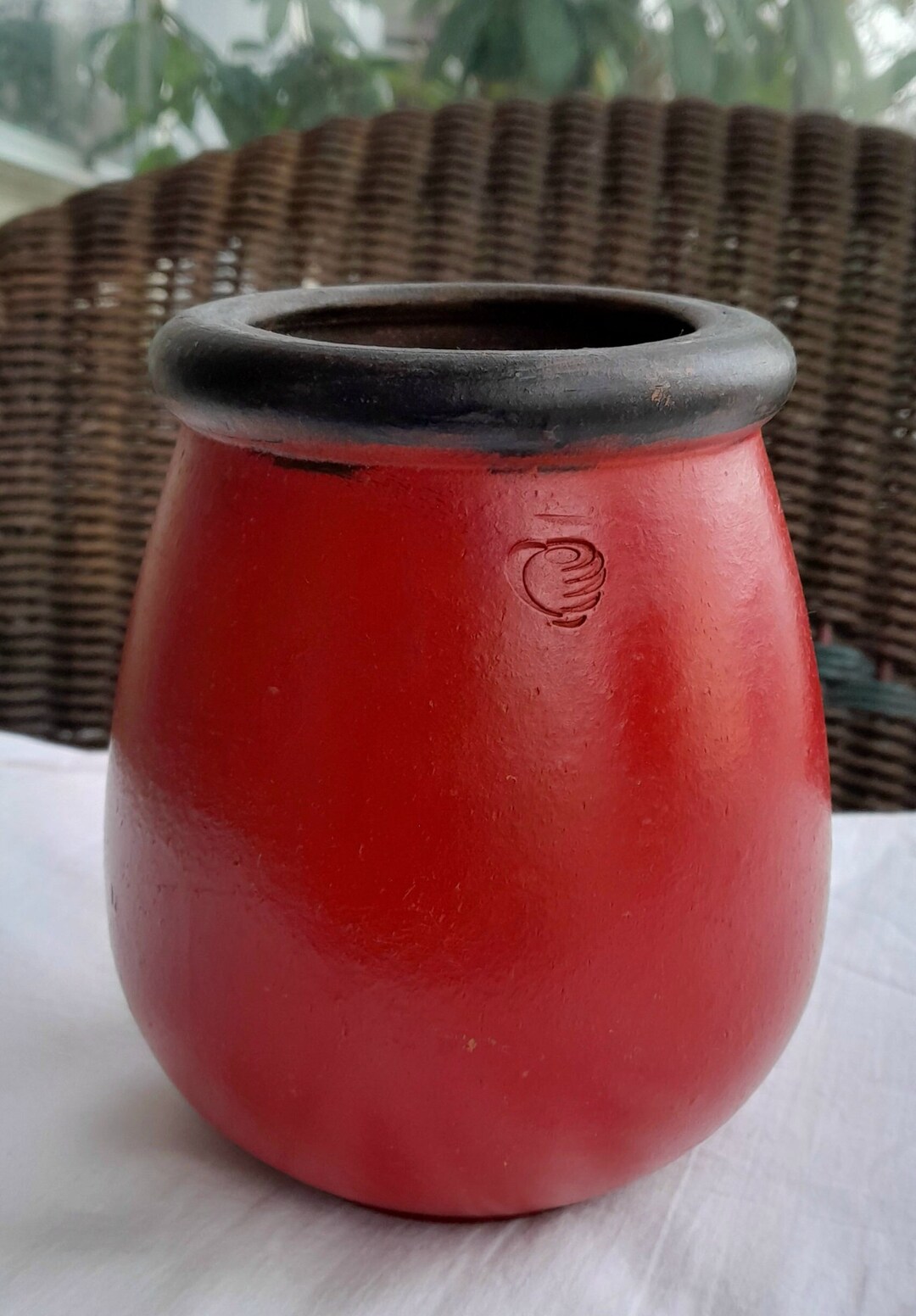 Red & Black Clay Pot Deroma Provencal Vase or Jar Possibly Repainted ...