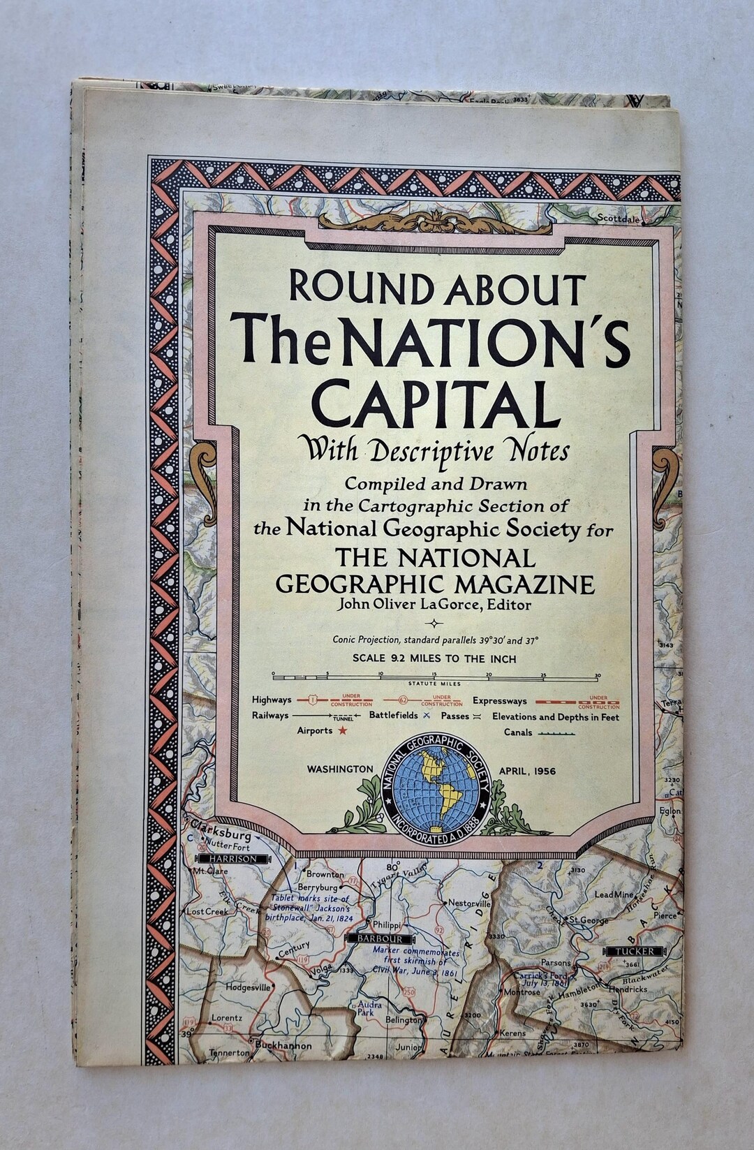 Map of Parts of Surrounding States of Washington DC '50s Round About ...