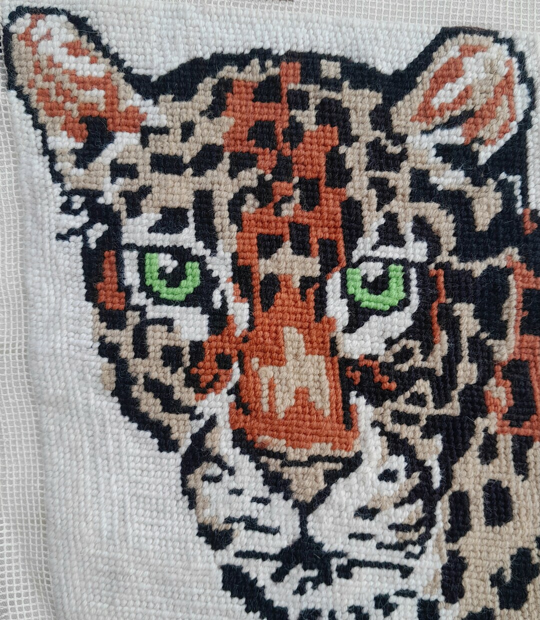 Leopard Needlepoint Completed on Canvas, Paragon 1977, With Extra Yarn ...