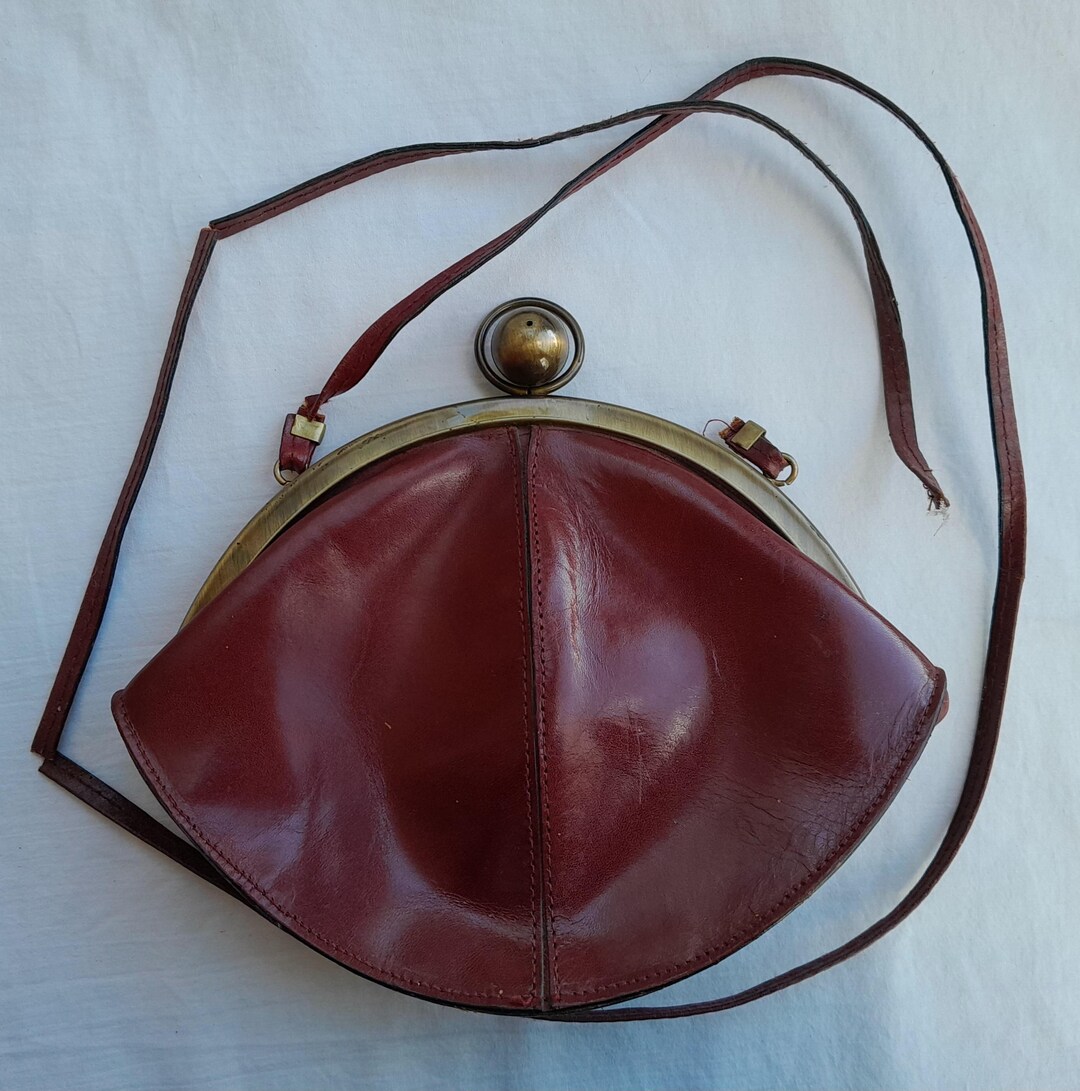 Maroon Leather Purse to Repair Upcycle Made in Italy With Art Deco Look ...