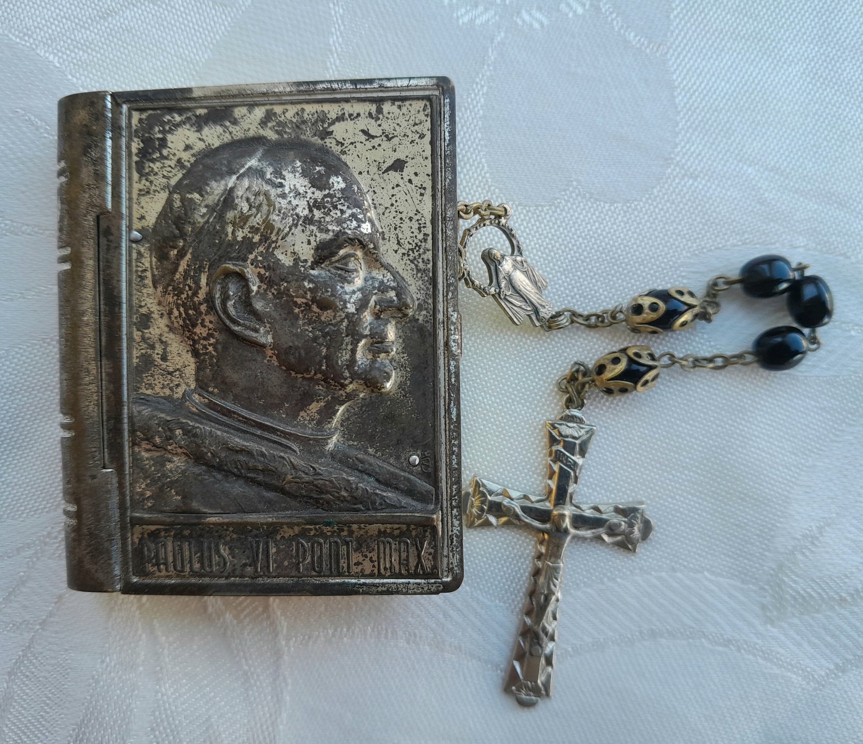 Pope Paul Metal Box With Rosary, Stamped Paulus VI Pont Max, Book ...