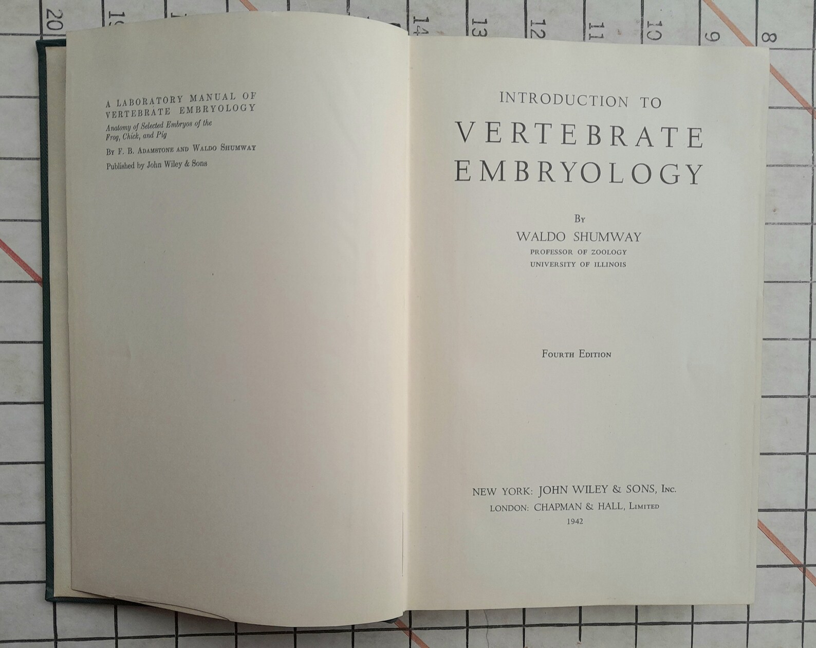 1940s Science Textbook, Introduction to Vertebrate Embryology, Hard ...