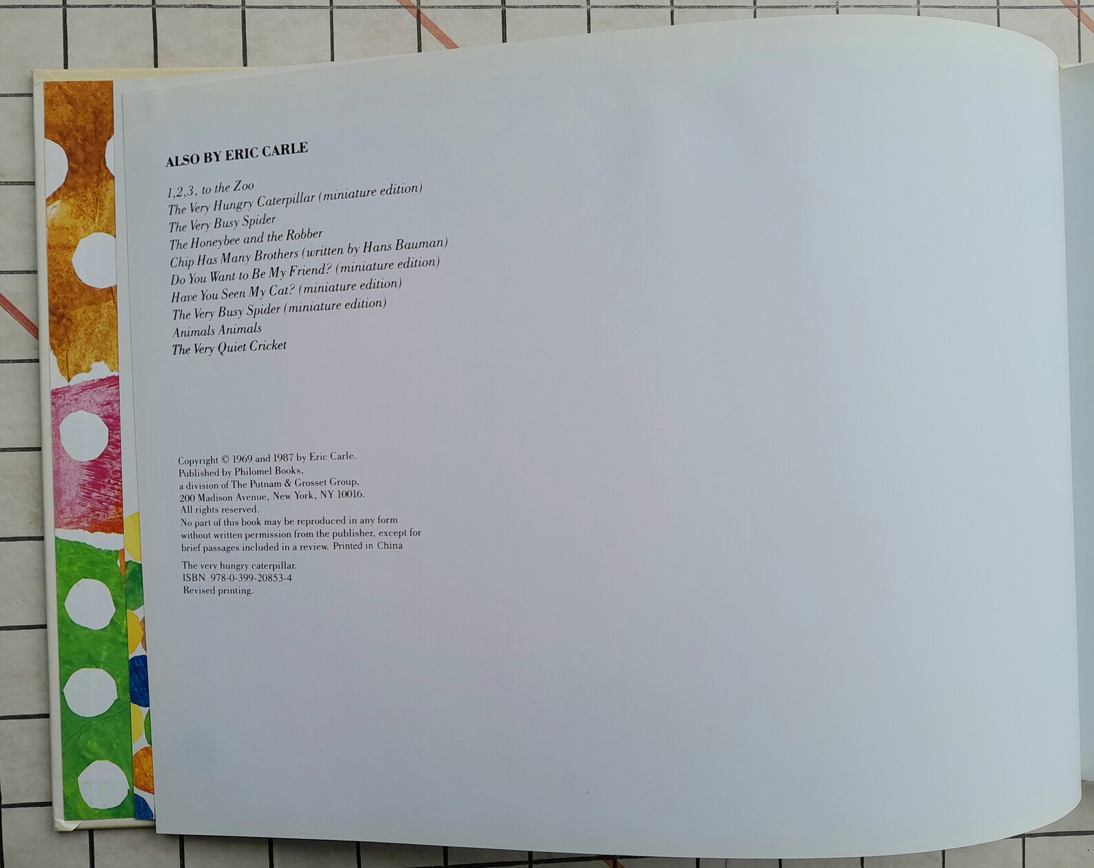 The Very Hungry Caterpillar by Eric Carle 1987, Philomel Books, Hard ...