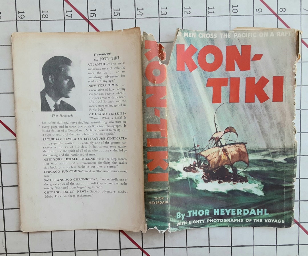 Kon-tiki 1950 Thor Heyerdahl Book Club Edition HC Dj Blue & Red Cover ...