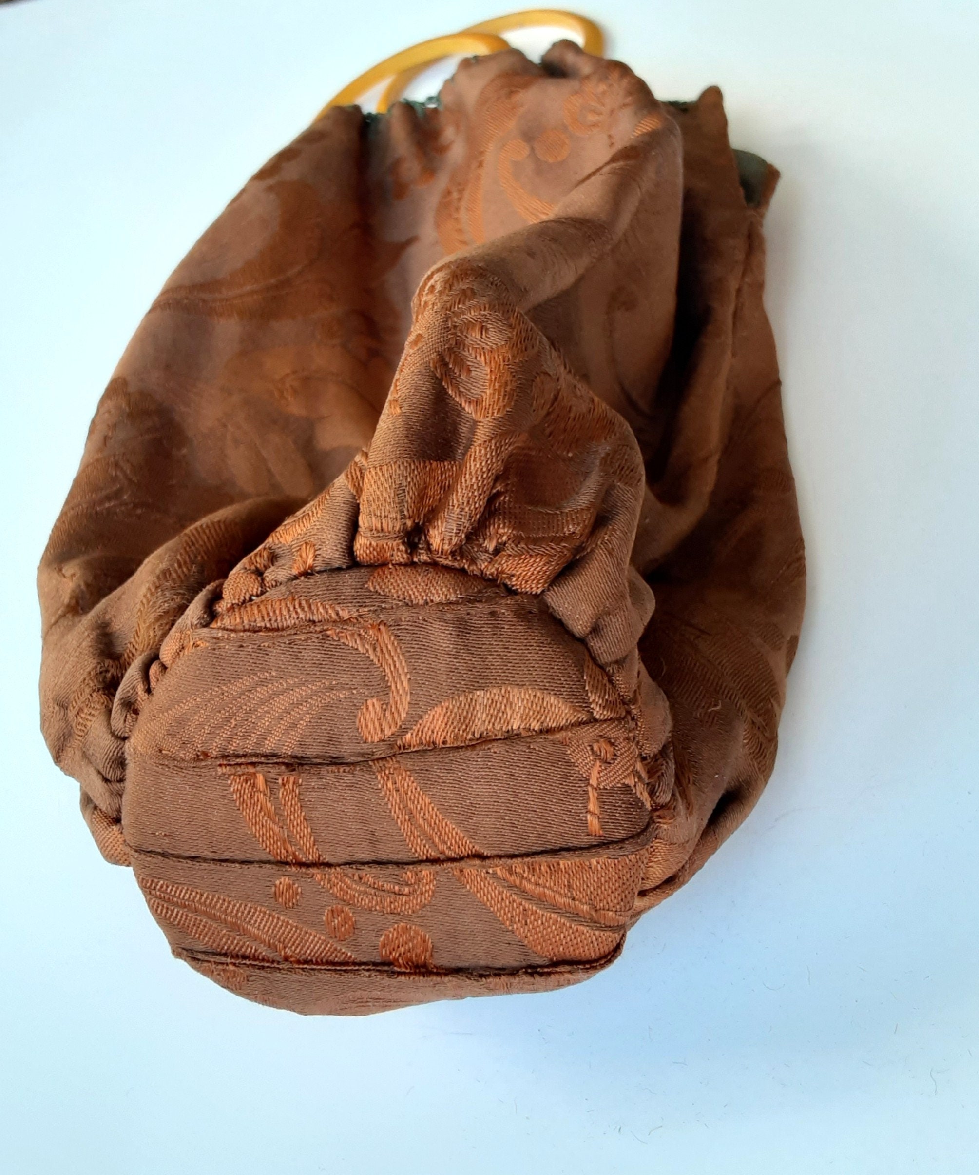Knitting Bag 1920s Handmade Purse or Pouch Brocade With Crochet Rust ...
