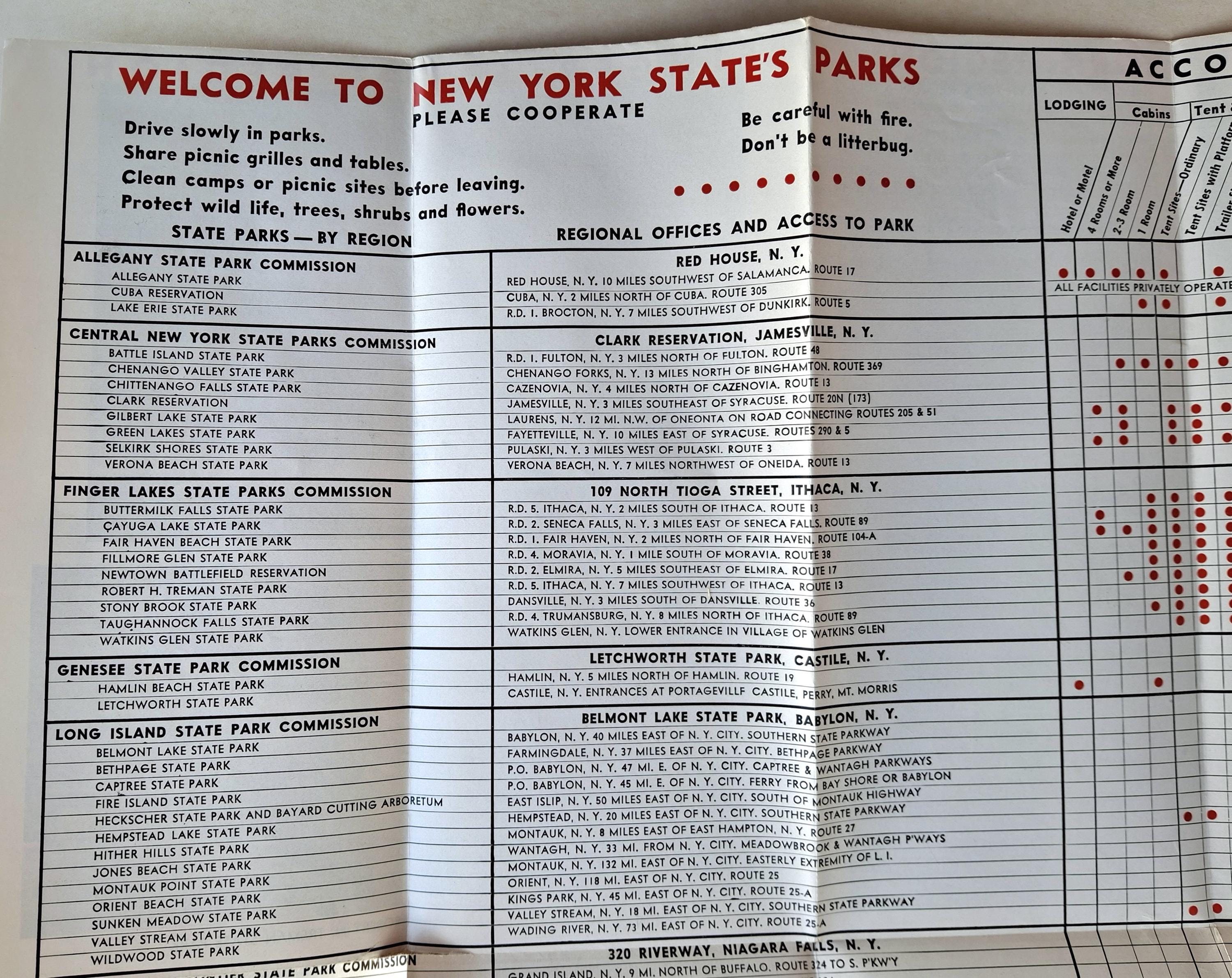 New York State Parks Guide With Map and Photos, 1950s Regional ...