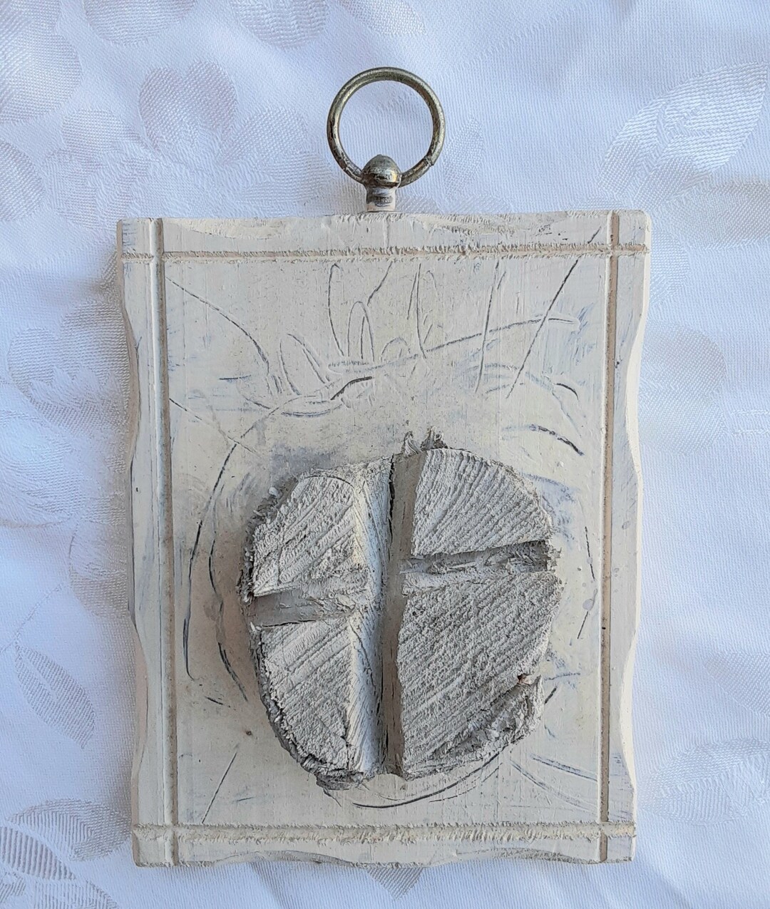 Naive Art Cross Plaque Christian Folk Art Primitive Wood Small scroll ...