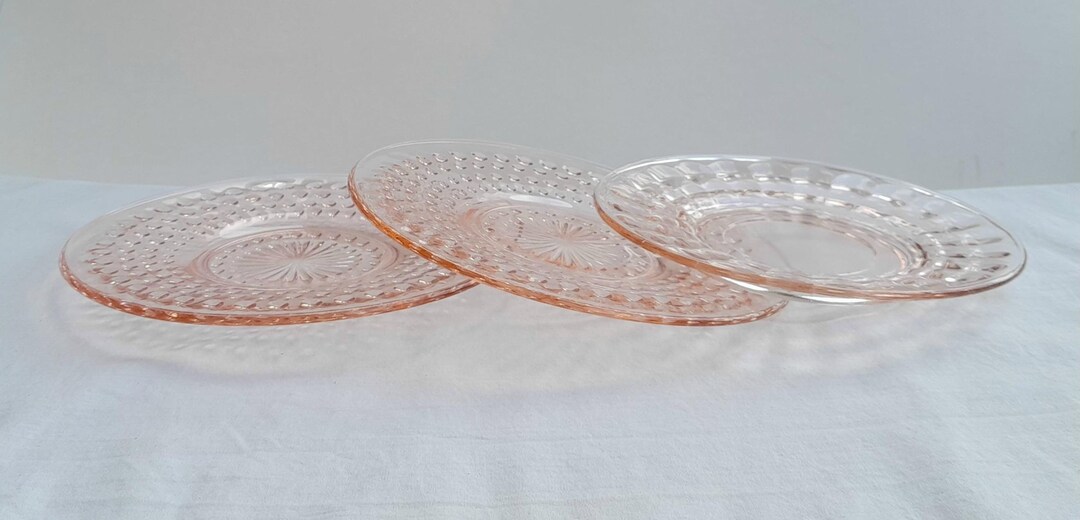 Clear Pink Glass Bread or Dessert Plates Lot of 3 Vintage Tableware ...