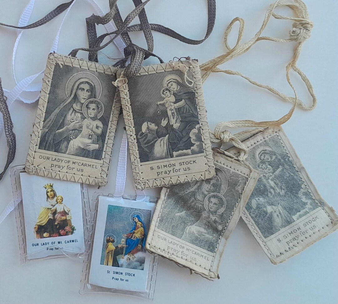 Catholic Religious Ribbon Scapulars 2 Vintage 1 Newer Our Lady of Mount ...