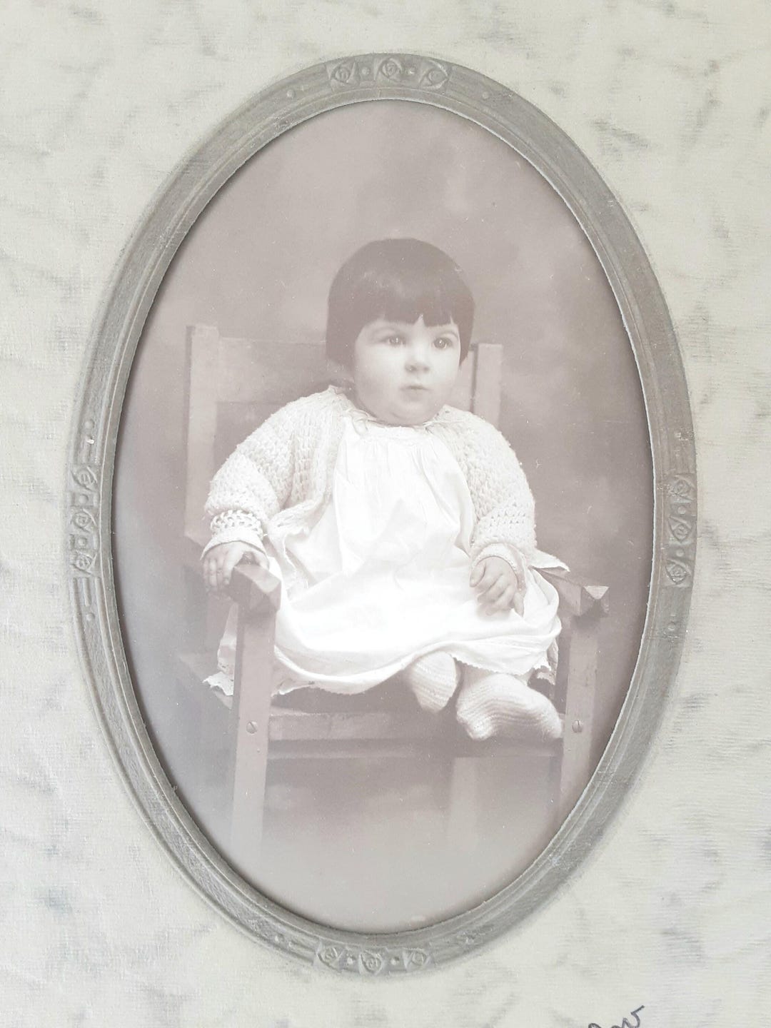 Sepia Baby Photo in Art Nouveau Folder With Embossed Oval Mat, Vintage ...