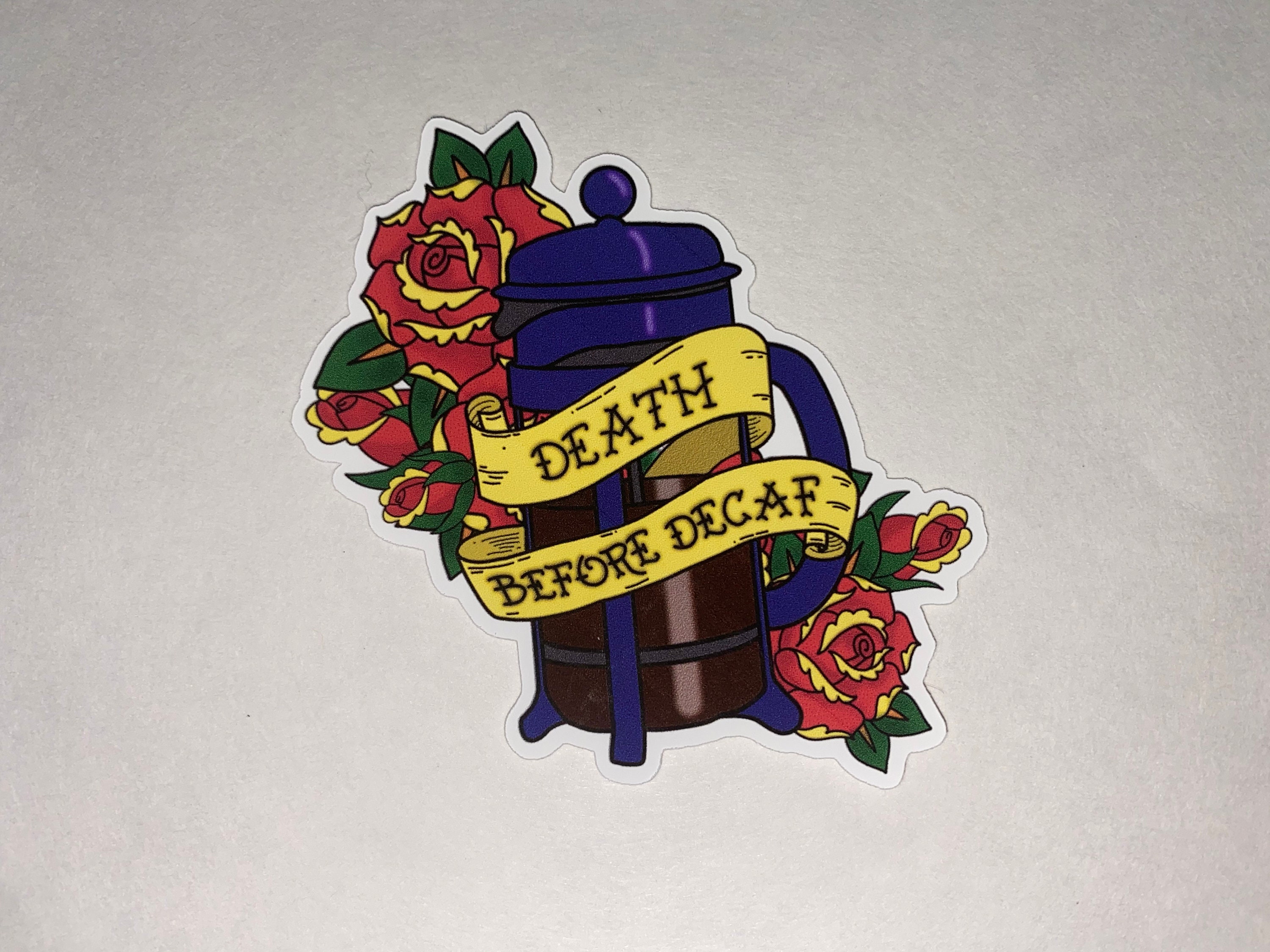 Paper Death Before Decaf Sticker Iced Coffee Sticker Decaf Coffee ...