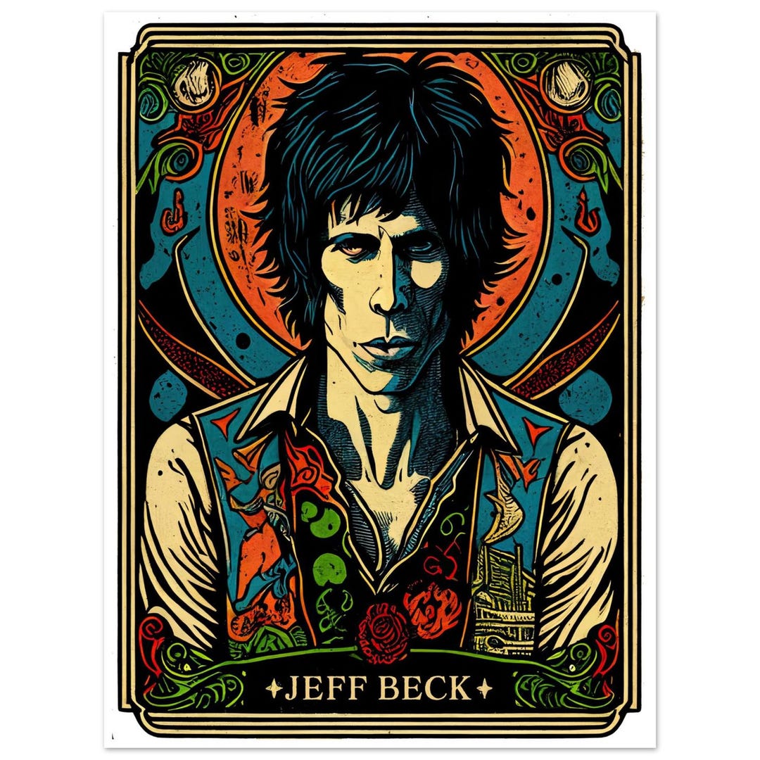 Original Illustrated Jeff Beck Poster - Unique Wall Art for Music ...