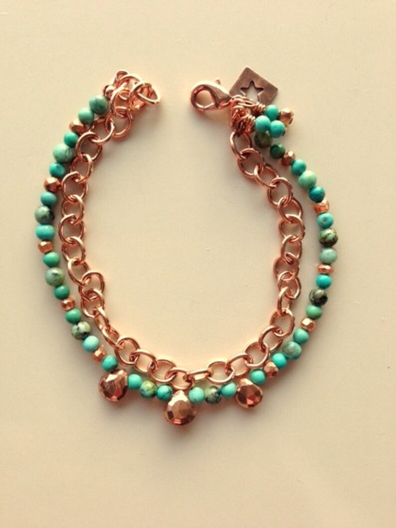 Turquoise and Copper 2 Strand Bracelet - Etsy