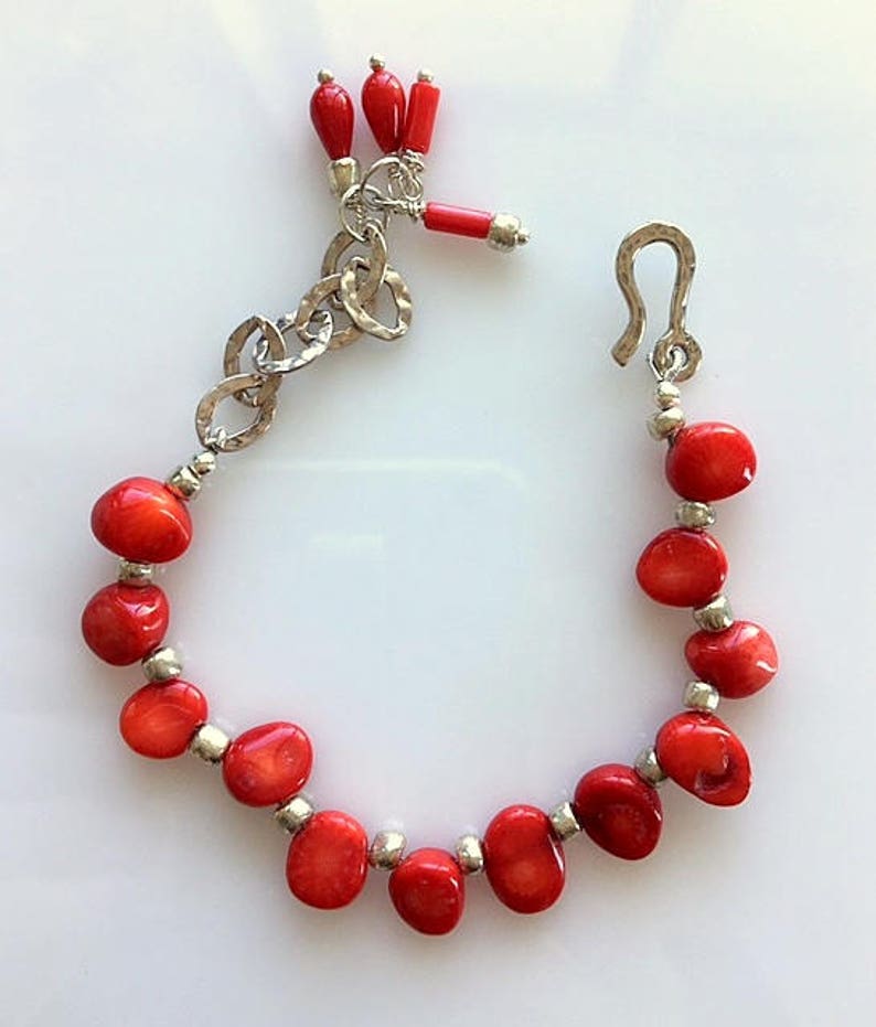 Red Coral and Sterling Silver Bracelet Natural Red Coral and - Etsy
