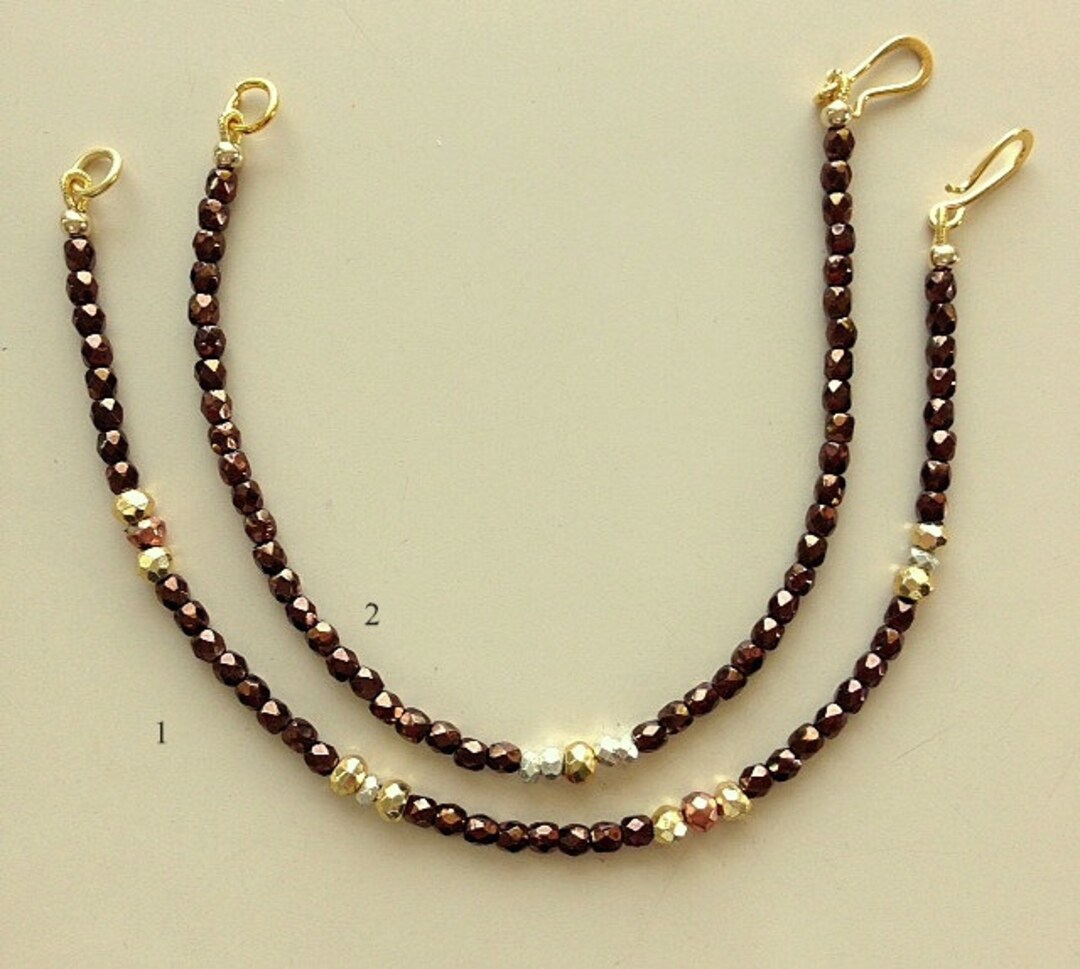 Brown Fire Polished Bead Bracelet: Fine Silver, Gold & Copper Pyrite - Etsy