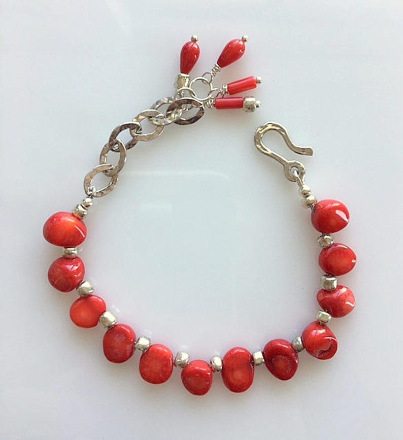 Red Coral and Sterling Silver Bracelet Natural Red Coral and - Etsy