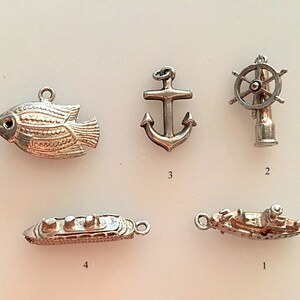 Vintage Sterling Silver Nautical Charms - Boat, Ship, Wheel, Anchor ...