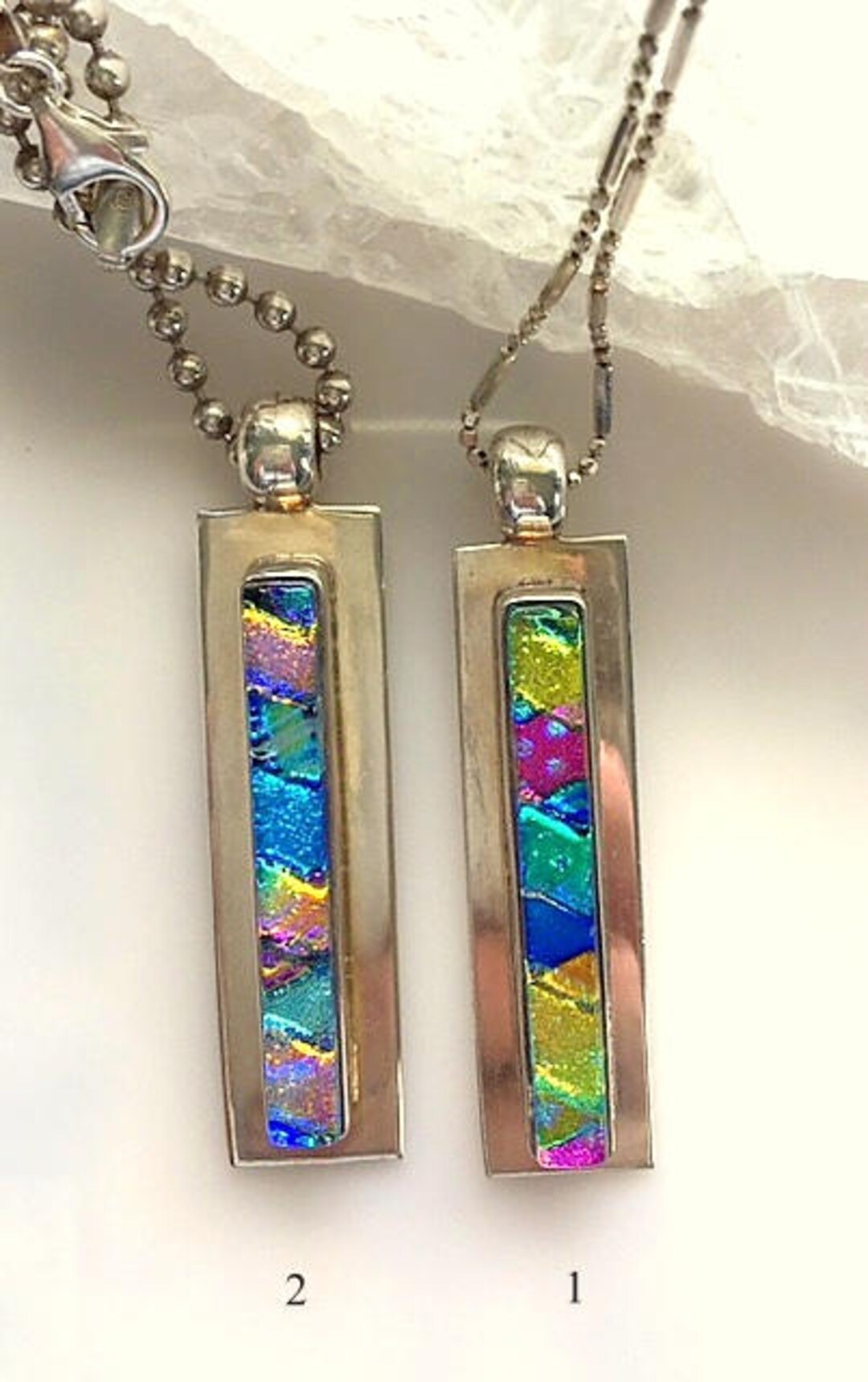 Dichromatic Glass Bar Pendant Necklace - Sterling Silver Rainbow ...