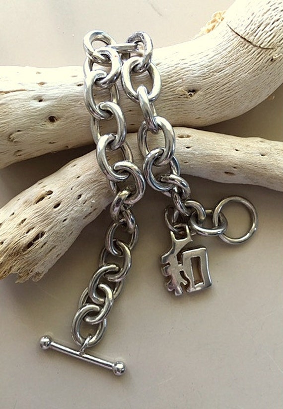 Vintage Sterling Silver Large Link Bracelet With Symbol Charm - Etsy