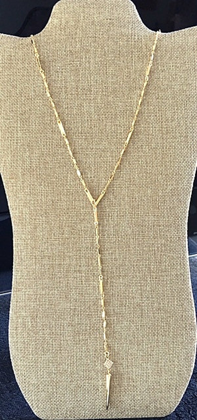 Long Gold Y Necklace With Spike Rhinestones and Removable - Etsy
