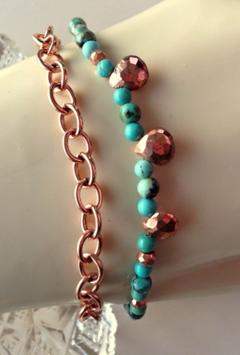 Turquoise and Copper 2 Strand Bracelet - Etsy