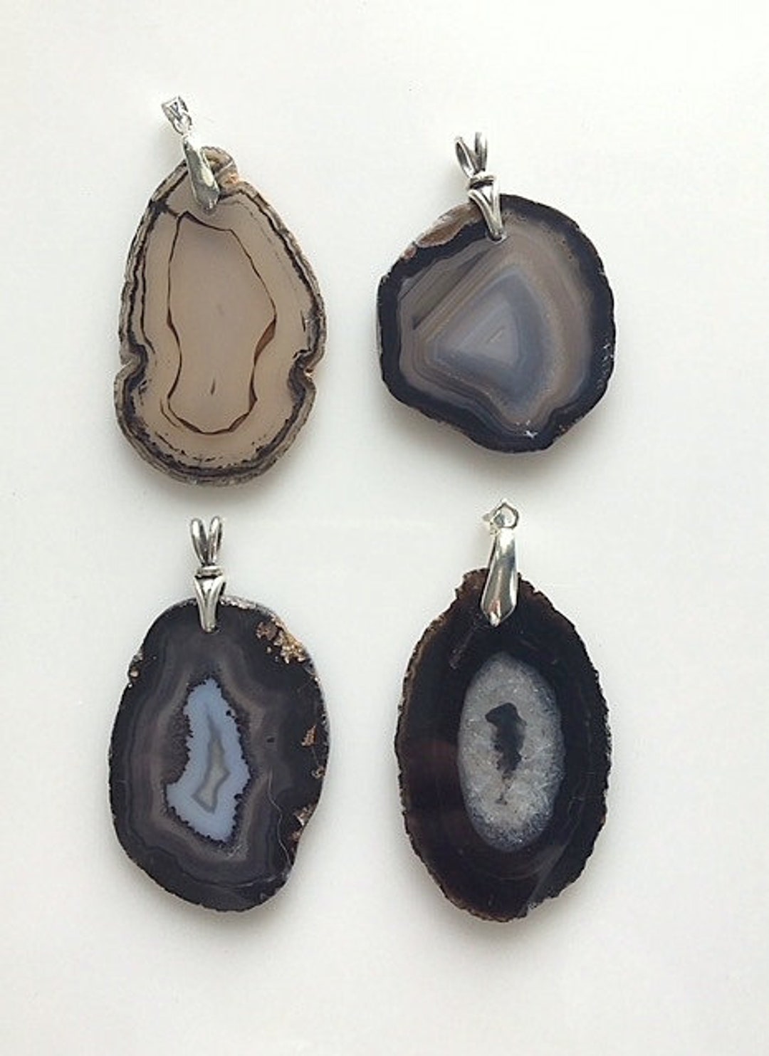 Black Agate Geode Slices - Black Agate Pendants - Unisex Black and ...