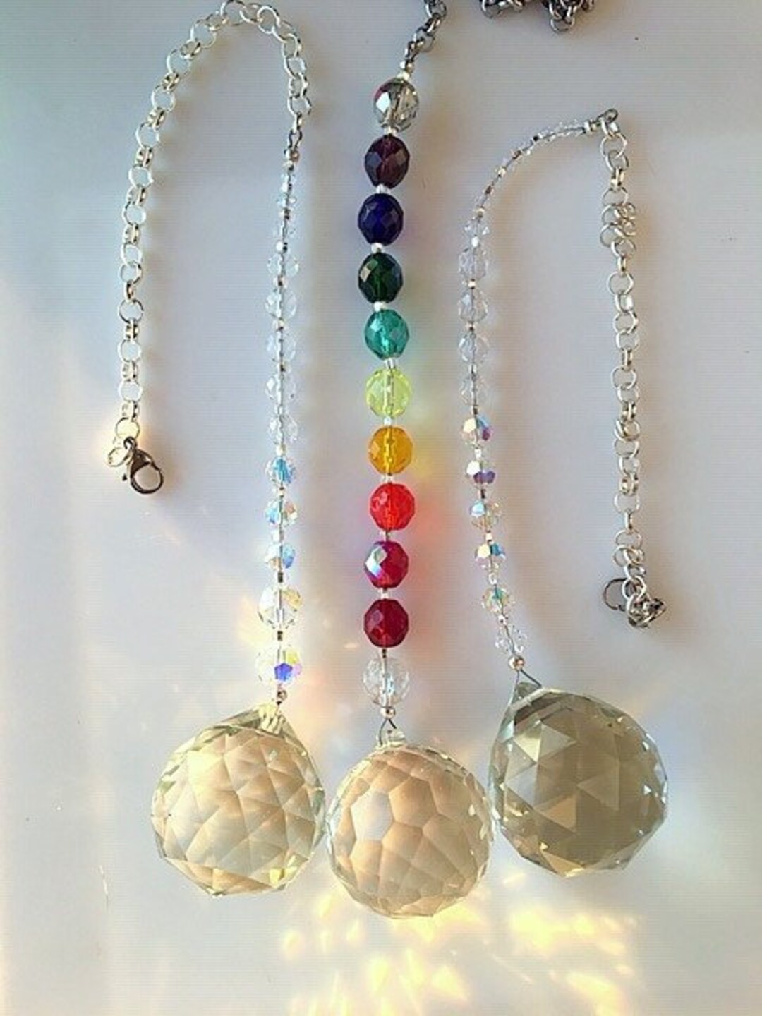 Faceted Crystal Ball Suncatcher: Rainbow Chakra & Swarovski Crystals - Etsy