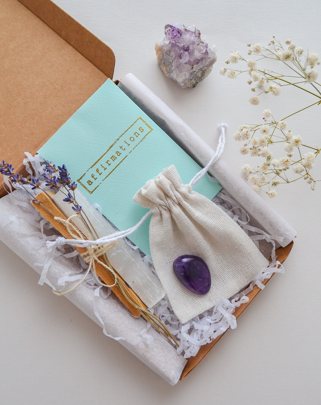 Positive Affirmations Wellness Box With Amethyst Crystal, Wellness ...