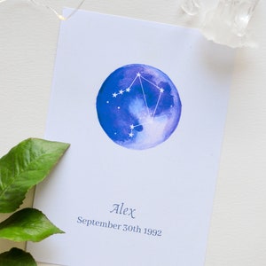 Libra Constellation Art Print, Personalised Zodiac Print, Custom Libra ...