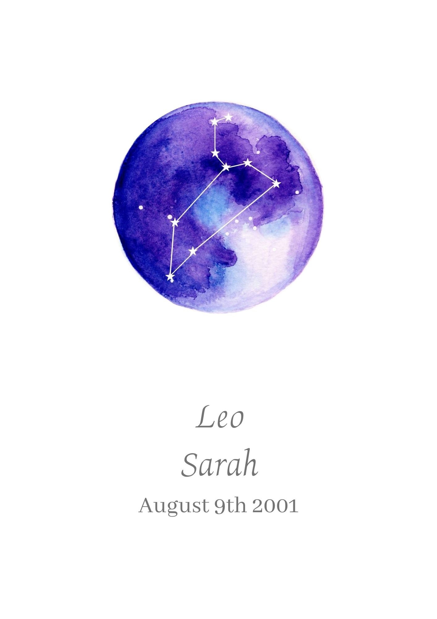 Leo Constellation Print, Leo Birthday Gift Idea, Custom Zodiac Print ...