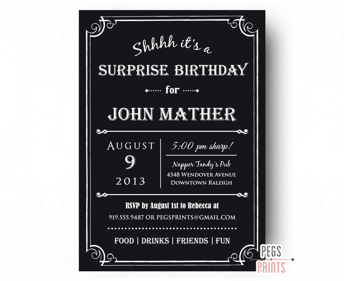 Adult Surprise Birthday Invite Male Birthday Invitations Etsy