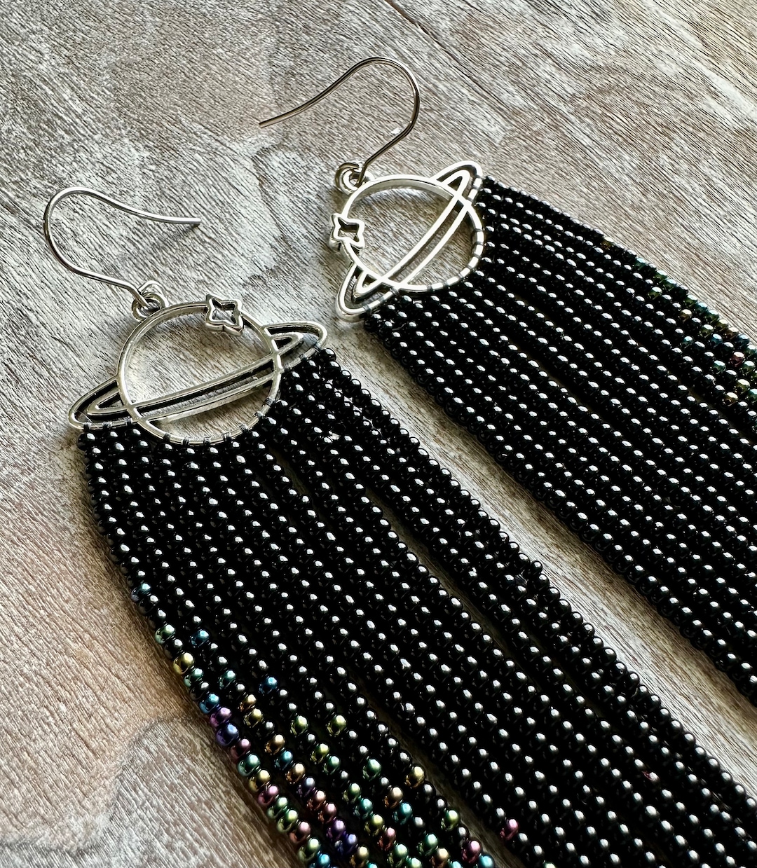 Midnight Hour Black and Iris Beaded Earrings Long Beaded Gradient ...