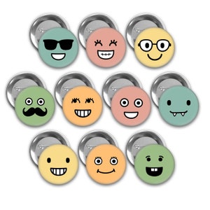Super Cute Emoji Style Face Pin Back Buttons. Set of 10. 3 Pin Sizes to ...